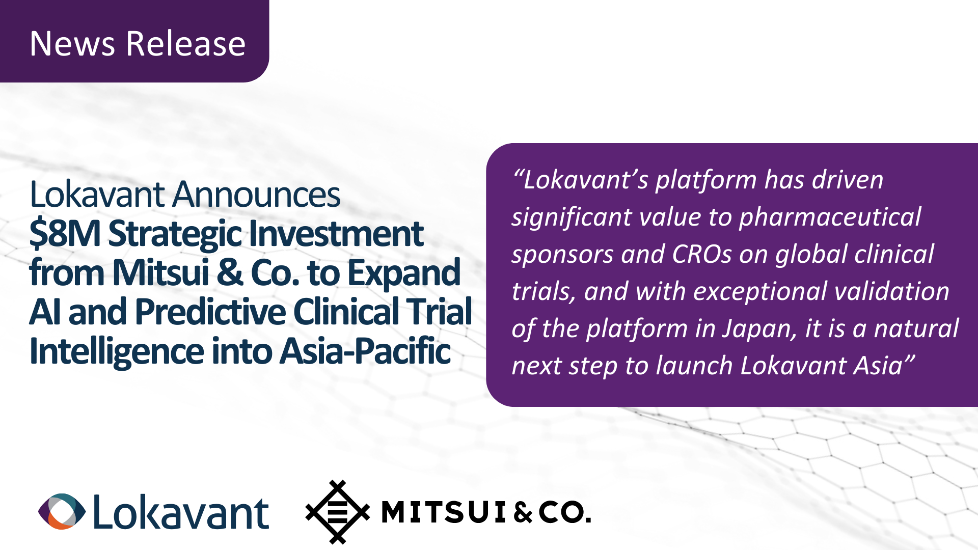 Lokavant Announces $8M Strategic Investment from Mitsui & Co